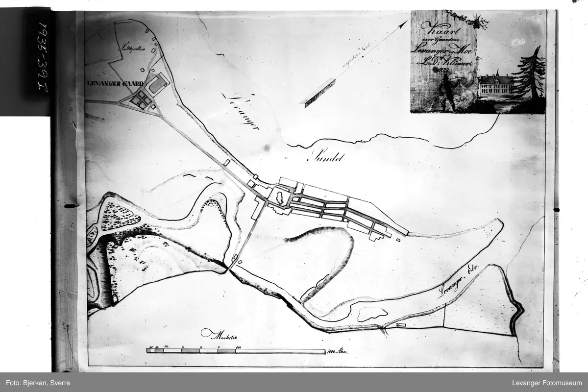Kart over Levanger fra 1822 - Levanger Fotomuseum / DigitaltMuseum