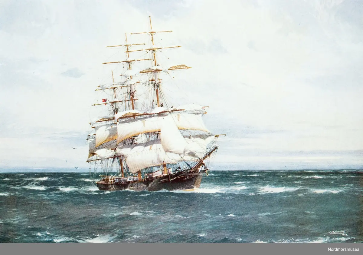 Seilskip ved navn "Leander". Det er Jack Spurling (1870-1930) som har ...