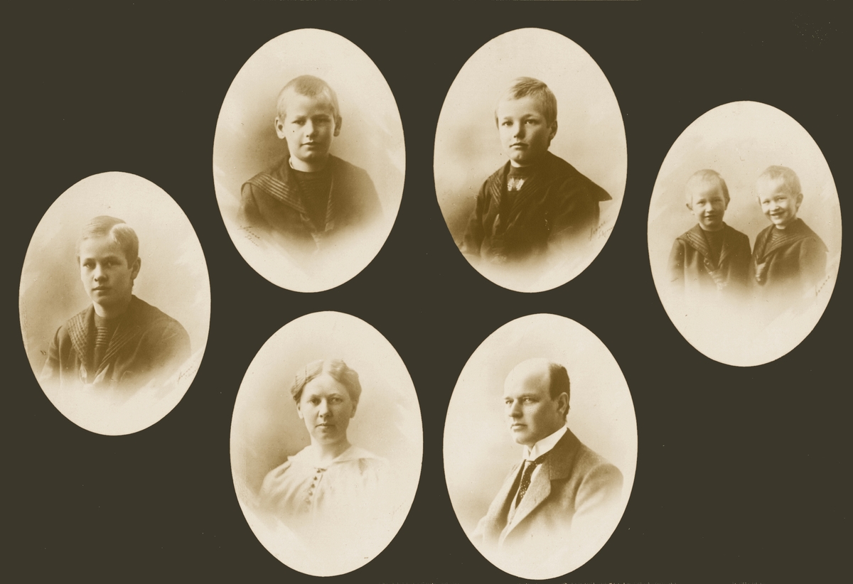 Side 12 i Anton Sophus og Barbara Bachkes familiealbum. Nede, fra høyre mot venstre: Ole Andreas ...