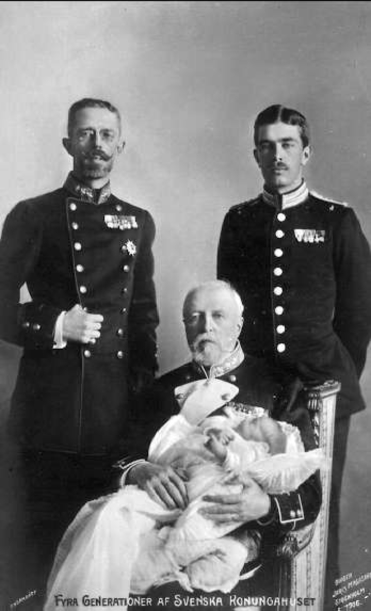 Fyra generationer av svenska konungahuset; Oscar II, Gustaf V, Gustaf ...